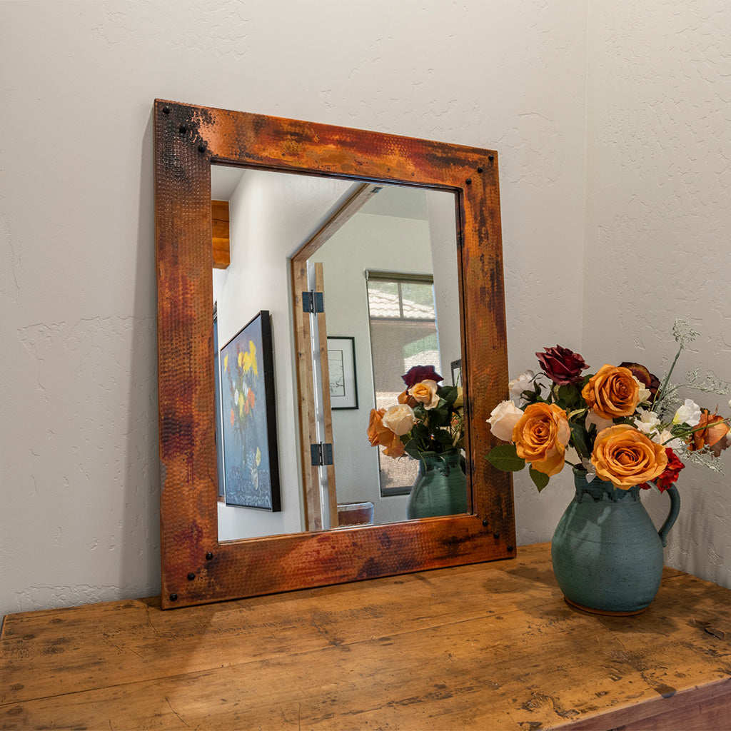 Copper Accent Mirror - Hammered Design 33" x 27" – Artesanos Design ...