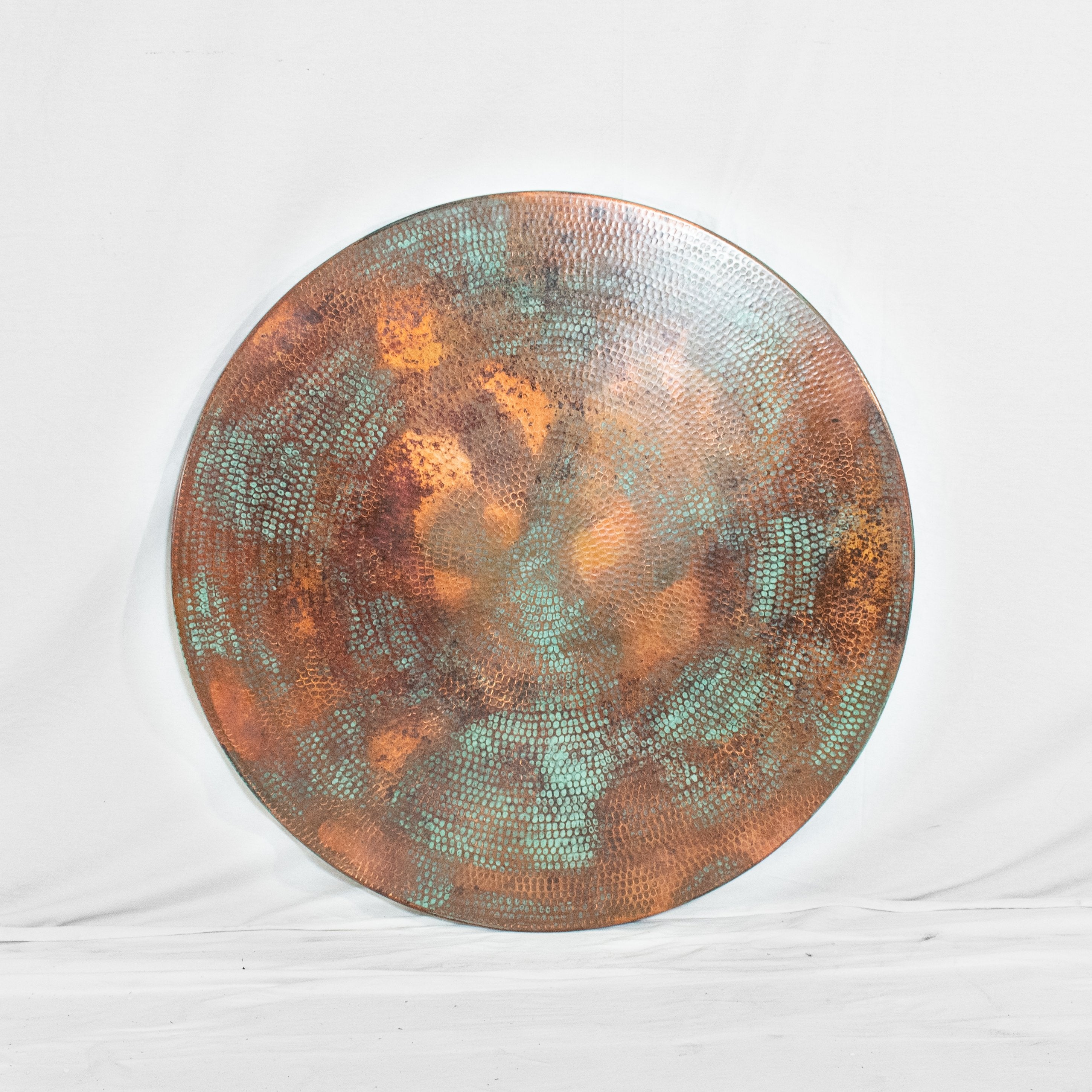 Round Copper Tabletop with Hammered Texture & Natural Finish ...