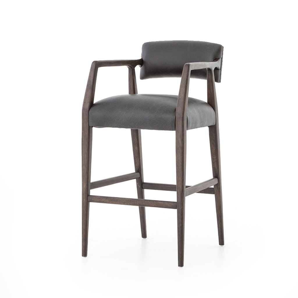 Tyler Low Back Bar & Counter Stool - Black Leather | Four Hands ...